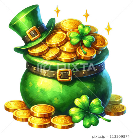 Big Leprechaun's cauldron with golden coins...のイラスト素材 [113309874] - PIXTA