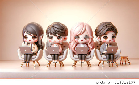 3D Cute Cartoon Business Team with Laptopsのイラスト素材 [113318177] - PIXTA