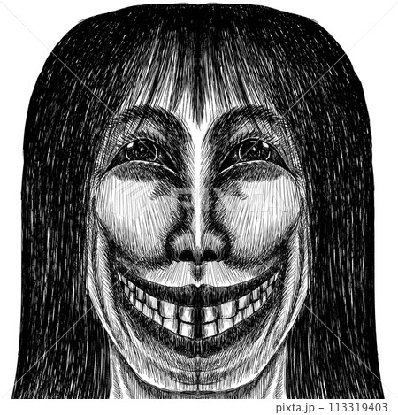 白黒の不気味に笑う女性のイラスト素材 [113319403] - PIXTA