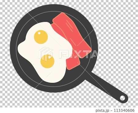 Bacon and eggs icon on a frying pan - Stock Illustration [113340606 ...