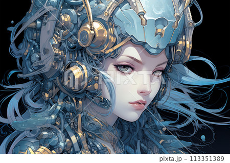 Cybernetic Visionary: Blue-Haired Androidのイラスト素材 [113351389] - PIXTA