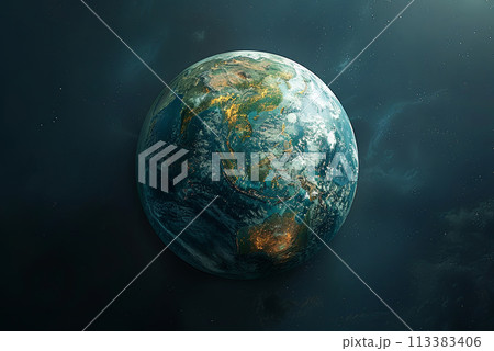Planet Earth on a blue backgroundのイラスト素材 [113383406] - PIXTA
