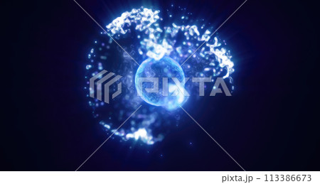 Blue energy magic circle, sphere, ball made of...のイラスト素材 [113386673 ...