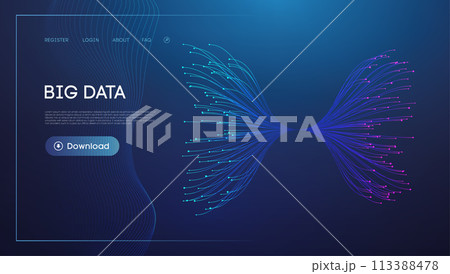 Blue Particle Data Flow on Dark Background for...のイラスト素材 [113388478 ...