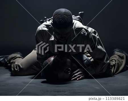 Man in police uniform restraining another man...のイラスト素材 [113389821] - PIXTA