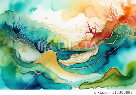 Alcohol ink art full frame background. Currents...のイラスト素材 [113390898 ...