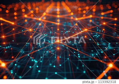 Digital network of interconnected nodes and...のイラスト素材 [113392318] - PIXTA