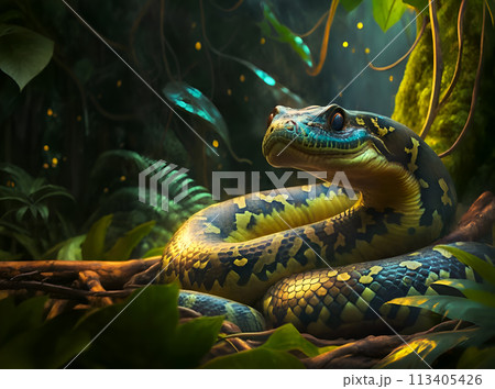 portrait of beautiful python snake in...のイラスト素材 [113405426] - PIXTA