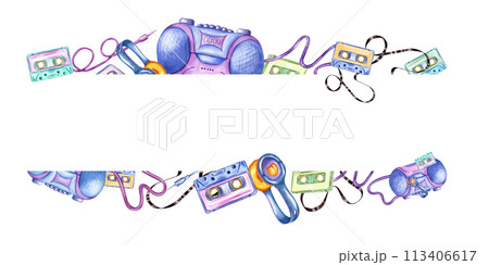 Nostalgia for the 90s. Music horizontal frame...のイラスト素材 [113406617] - PIXTA