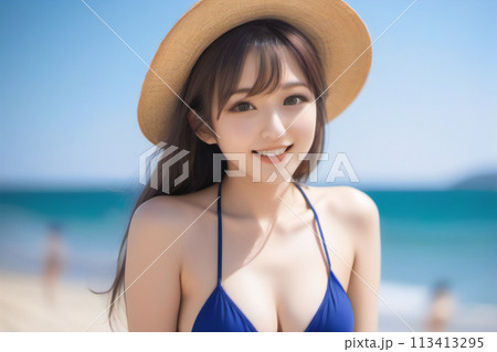 水着姿で夏を満喫する女性【AI生成画像】のイラスト素材 [113413295] - PIXTA