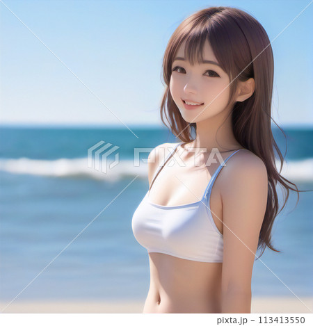 水着姿で夏を満喫する女性【AI生成画像】のイラスト素材 [113413550] - PIXTA