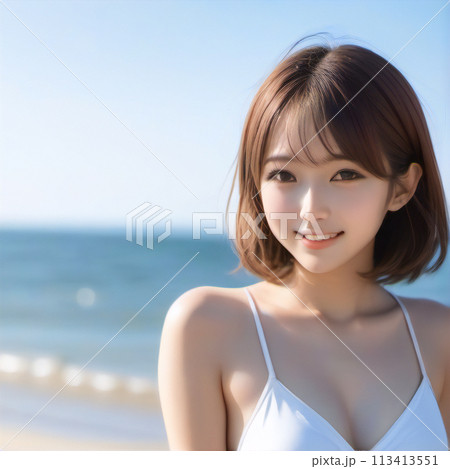 水着姿で夏を満喫する女性【AI生成画像】のイラスト素材 [113413551] - PIXTA