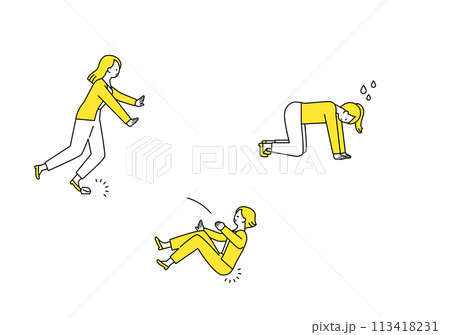 転ぶ女性・バリエーションのイラスト素材 [113418231] - PIXTA