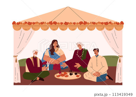 Indian wedding ceremony. Cartoons of the bride...のイラスト素材 [113419349 ...
