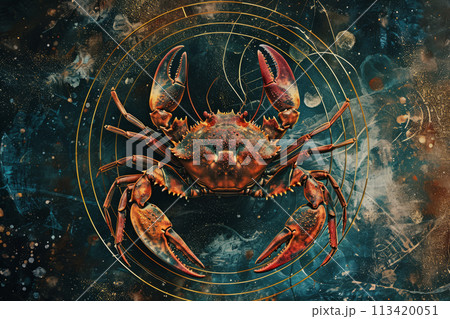 Cancer zodiac sign against horoscope wheelのイラスト素材 [113420051] - PIXTA