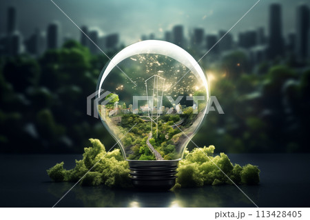Green tree inside a light bulb Green energyのイラスト素材 [113428405] - PIXTA