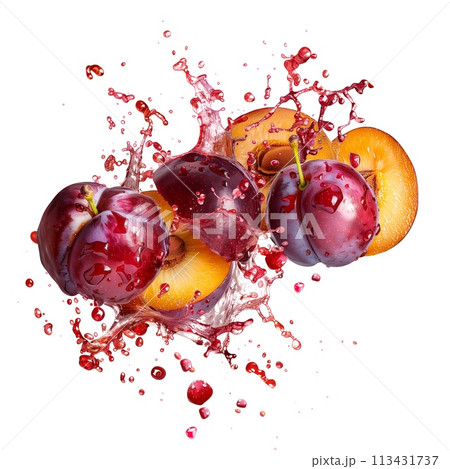 Plums exploding and bursting into pieces with...のイラスト素材 [113431737] - PIXTA
