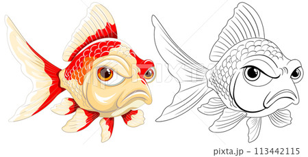 Colorful and Outlined Grumpy Fish Illustrationのイラスト素材 [113442115] - PIXTA