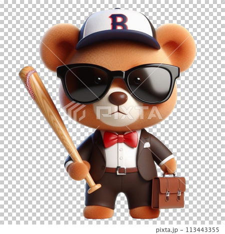 bear holding a baseball bat 3D render illustrationのイラスト素材 [113443355 ...