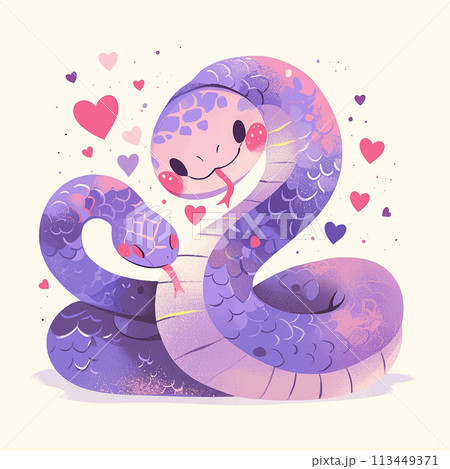 2025 cartoon pair of snake with a heart on its...のイラスト素材 [113449371 ...