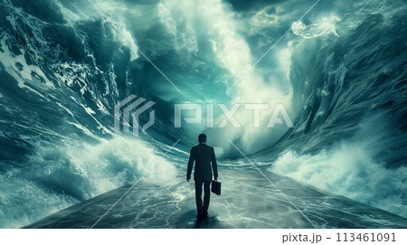 Disheartened Businessman Standing On The Shore...のイラスト素材 [113461091 ...