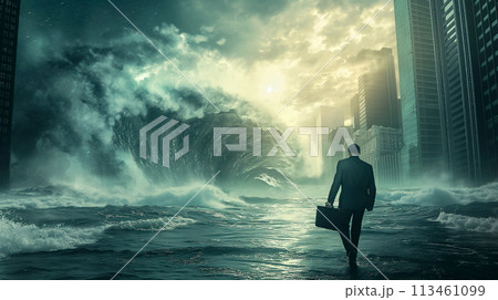 Disheartened Businessman Standing in the City...のイラスト素材 [113461099] - PIXTA