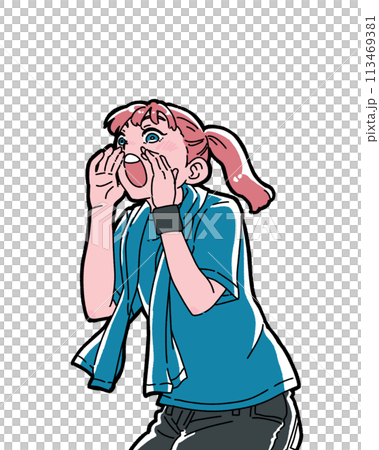 A girl cheering loudly - Stock Illustration [113469381] - PIXTA