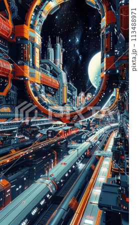 Design a vector artwork of a spaceship docking...のイラスト素材 [113488971 ...