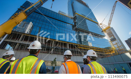 Group of Men Standing in Front of Tall Buildingのイラスト素材 [113490075] - PIXTA