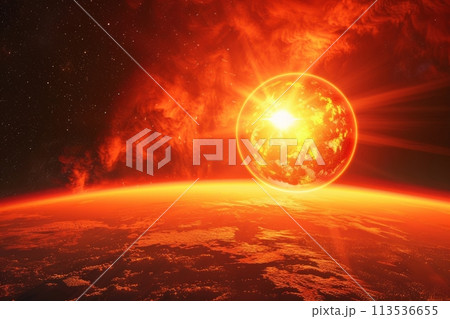 Apocalyptic Vision of Sun Engulfing Earth....のイラスト素材 [113536655] - PIXTA