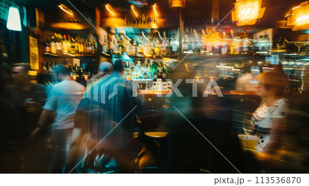Blurred Nightlife: Bustling Bar Scene....のイラスト素材 [113536870] - PIXTA