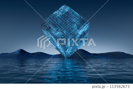 Digital cube and water surface background, 3d...のイラスト素材 [113562673] - PIXTA