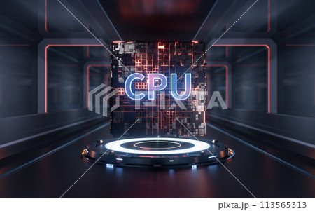 CPU cube with technology background, 3d rendering.のイラスト素材 [113565313 ...