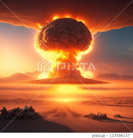 Post apocalyptic scene, nuclear explosion....のイラスト素材 [113586137] - PIXTA