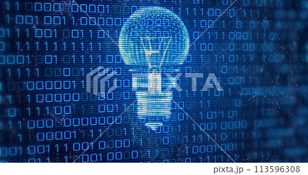 Image of light bulb, binary coding and data...のイラスト素材 [113596308] - PIXTA