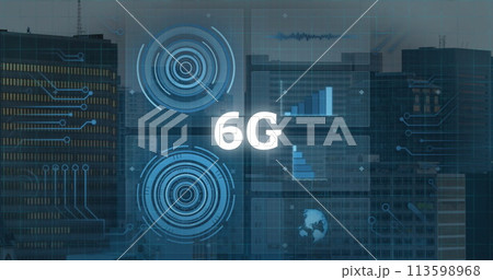 Image of 6g text, data processing and computer...のイラスト素材 [113598968 ...