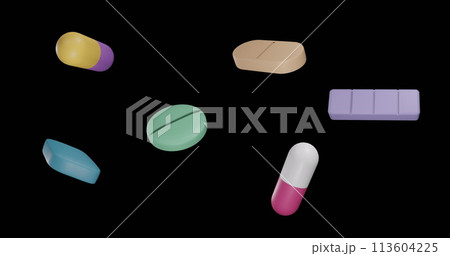 Image of floating pills on black backgroundのイラスト素材 [113604225] - PIXTA