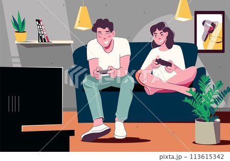 Hand drawn people using technology illustrationのイラスト素材 [113615342] - PIXTA