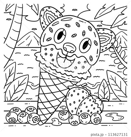 Ice Cream Bear Coloring Page for Kidsのイラスト素材 [113627131] - PIXTA