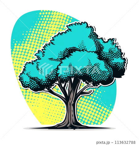 Colorful cartoon pop-art style tree with...のイラスト素材 [113632788] - PIXTA