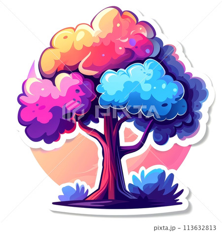 Colorful cartoon pop-art style tree with...のイラスト素材 [113632813] - PIXTA