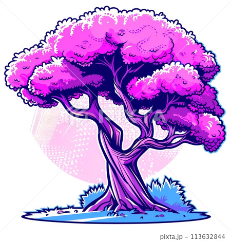Colorful cartoon pop-art style tree with...のイラスト素材 [113632844] - PIXTA