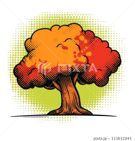 Colorful cartoon pop-art style tree with...のイラスト素材 [113632845] - PIXTA