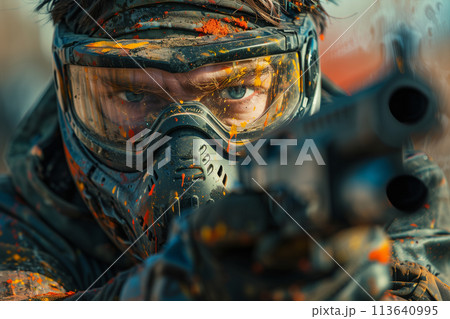 Paint-Covered Man Holding Gunのイラスト素材 [113640995] - PIXTA