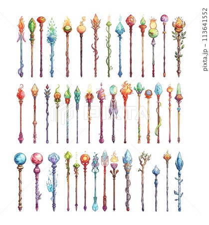 Magic staffs cartoon vector set. Wands witch...のイラスト素材 [113641552] - PIXTA