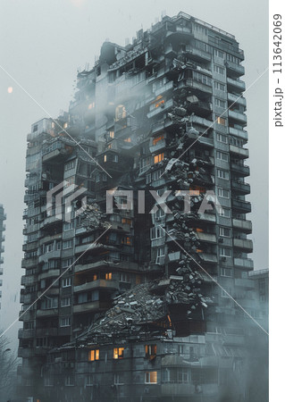 Building demolition by implosionのイラスト素材 [113642069] - PIXTA
