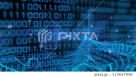 Image of blue mesh, binary coding, data processingのイラスト素材 [113647990] - PIXTA
