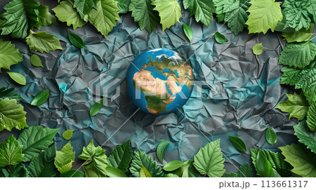 Blue Earth Surrounded by Green Leavesのイラスト素材 [113661317] - PIXTA