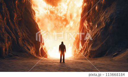 Through the Fire, Facing the Inferno, A Mans...のイラスト素材 [113668184] - PIXTA