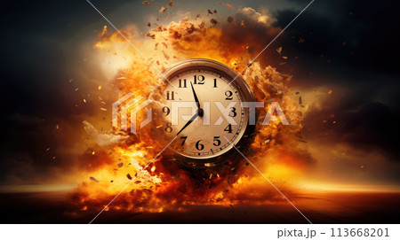 Every second counts, Clock on Fire, Engulfed in...のイラスト素材 [113668201 ...